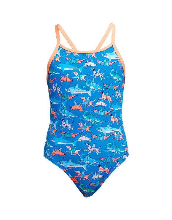 Funkita Girls Fin Swimming Diamond Back Swimsuit - Blue/Orange | Simply ...