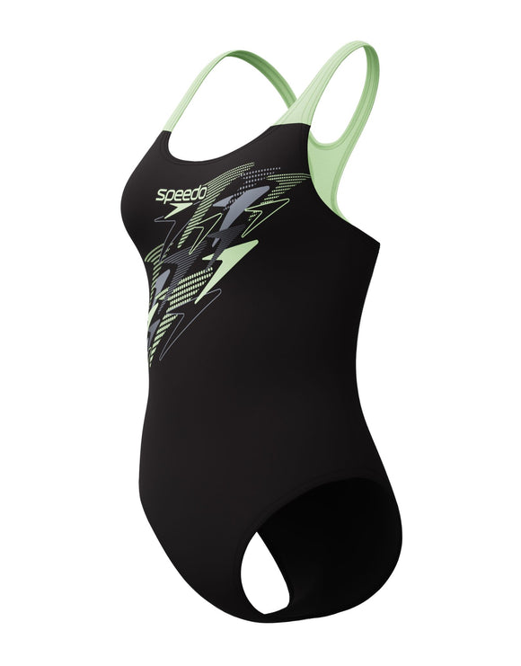 Speedo Medley Logo Medalist Swimsuit - Black/Light Green | Simply Swim UK