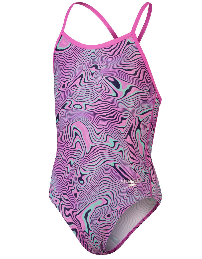 Speedo Girls Allover Digital V Back Swimsuit- Pink/Green | Simply Swim ...