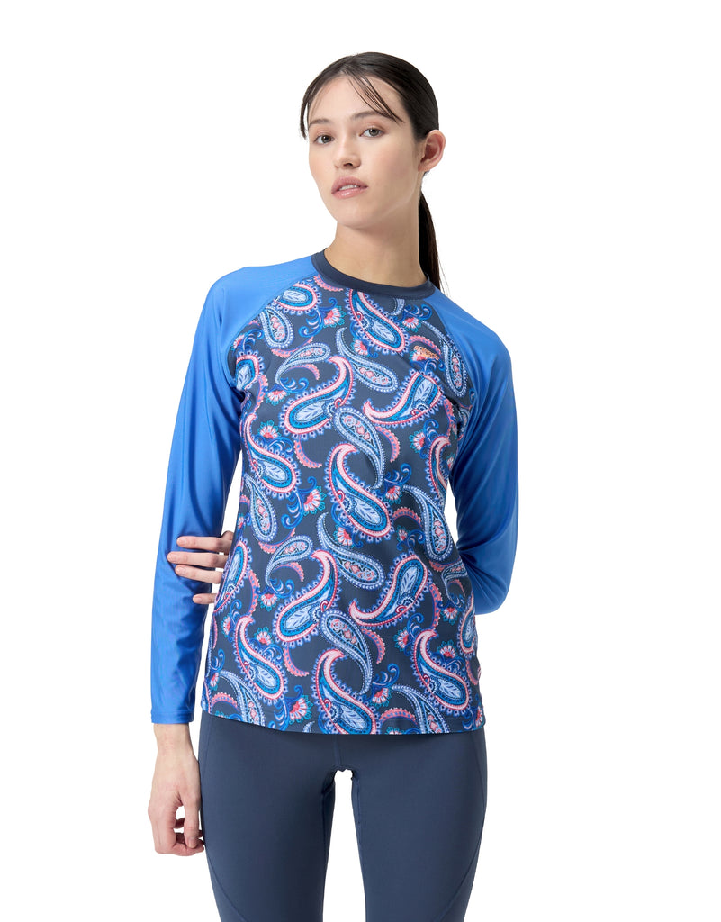 Speedo Long Sleeve Panel Printed Swim Tee - Blue/Pink | Simply Swim ...