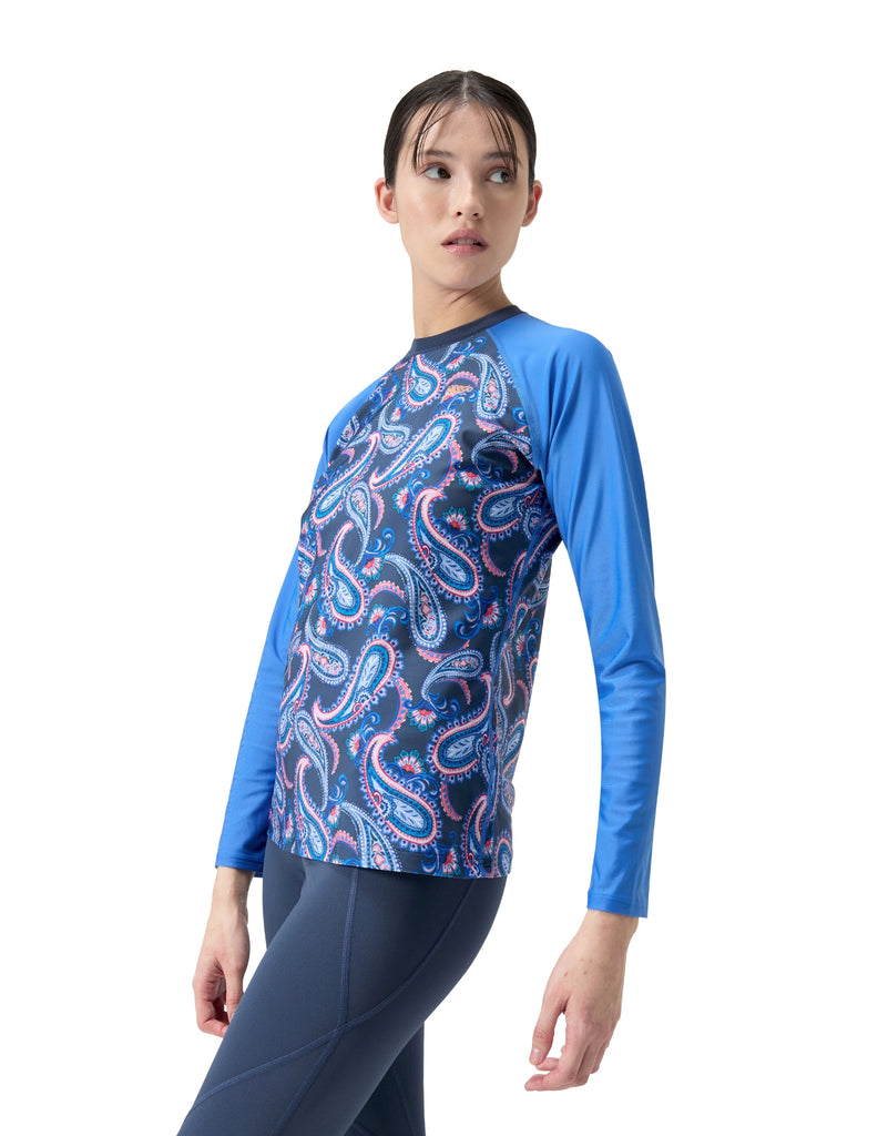 Speedo Long Sleeve Panel Printed Swim Tee - Blue/Pink | Simply Swim ...