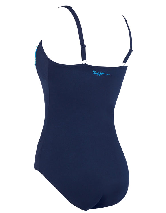 Zoggs Aqua Digital Ruched Front Adjustable Swimsuit - Navy/Blue ...