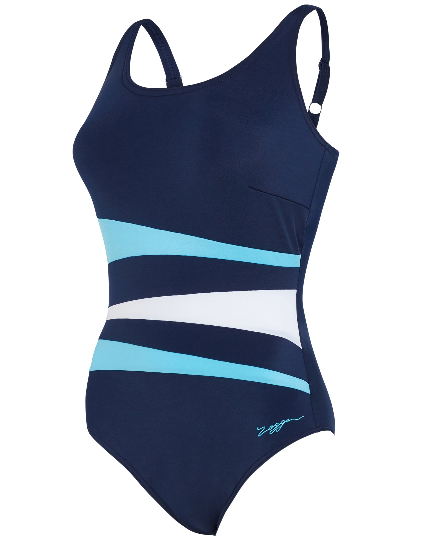 Zoggs Sumatra Adjustable Scoopback Swimsuit - Navy/Light Blue/White ...
